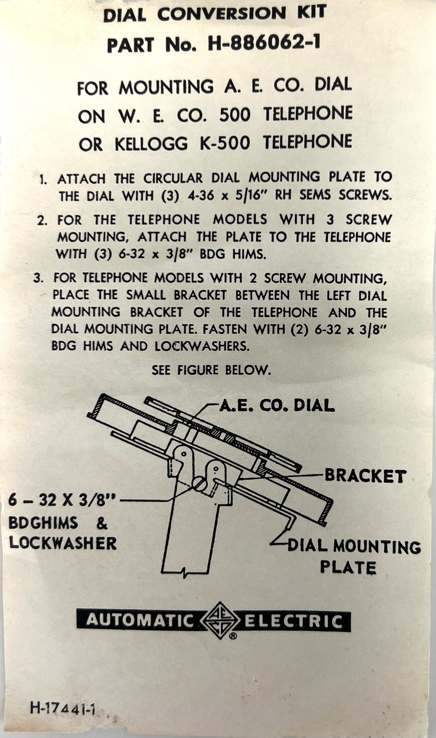 Automatic Electric H886062-1 Dial Mount Adapter - Oldphoneworks ...