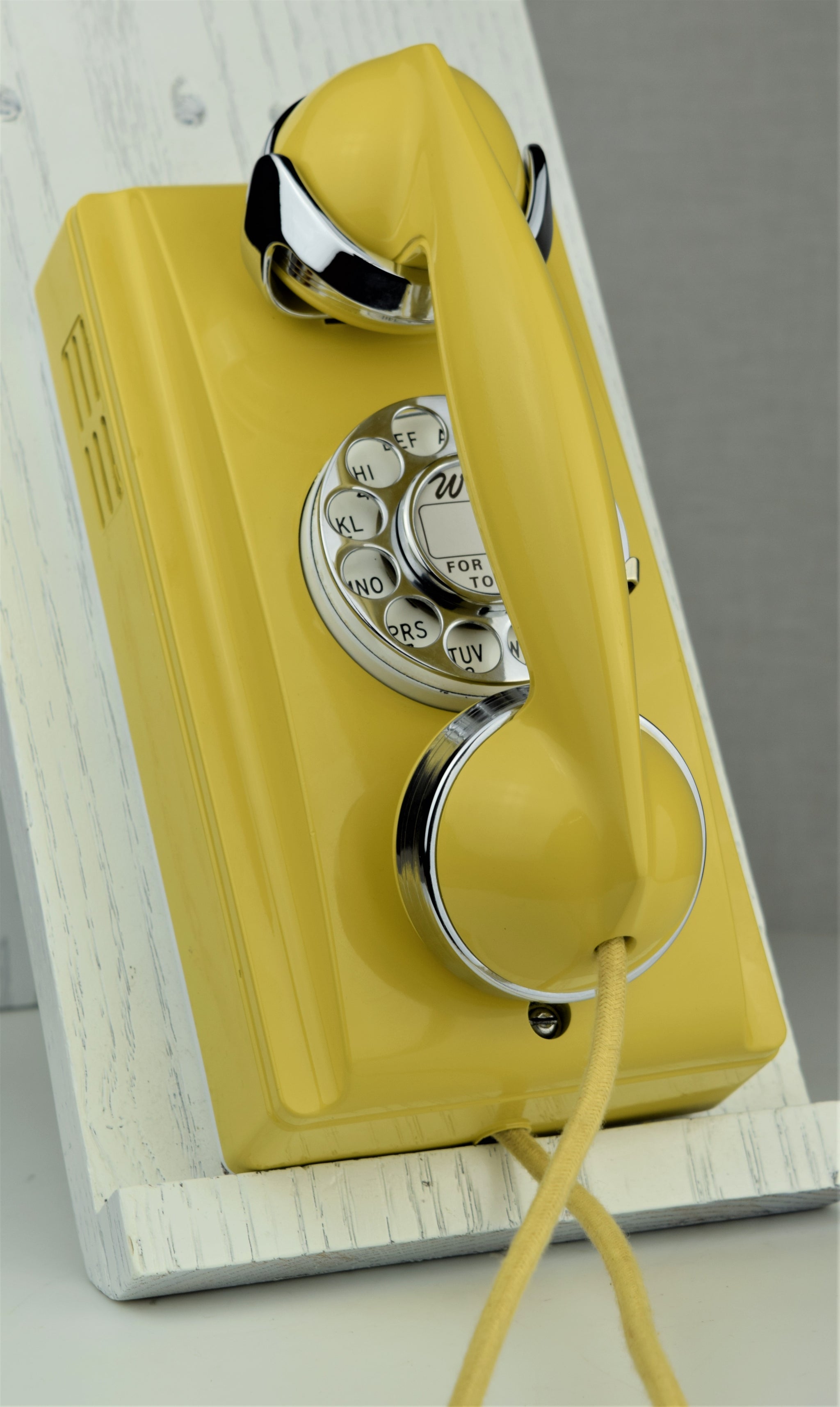 Custom Yellow 354 Wall Phone with Chrome Trim - Oldphoneworks – oldphoneworks