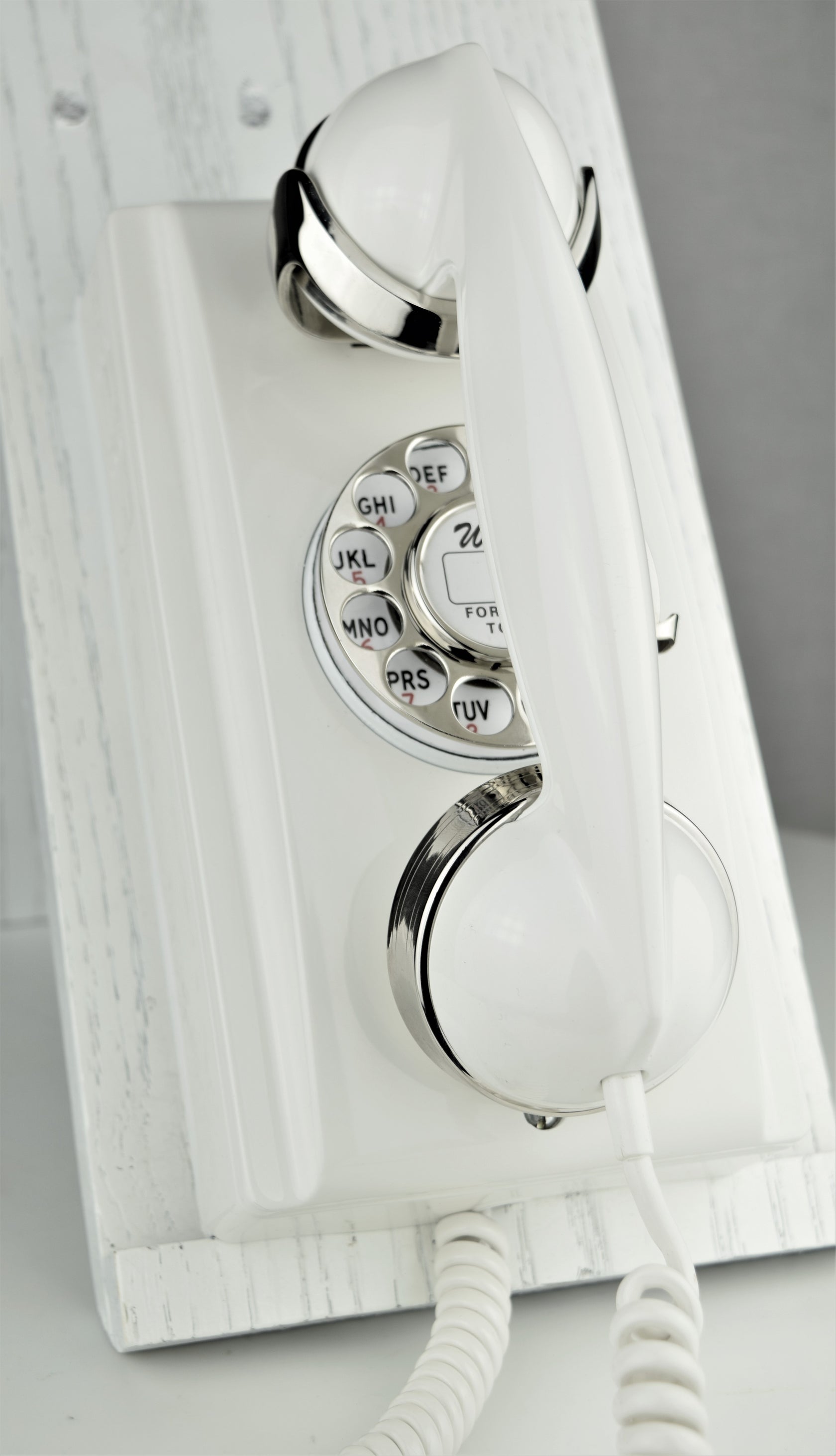 Custom White 354 Wall Phone with Chrome Trim - Oldphoneworks – oldphoneworks